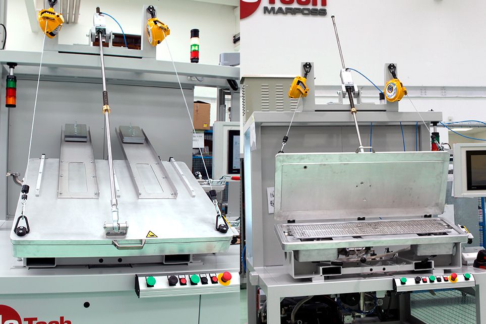 헬륨 감지 시스템에 의한 배터리 쿨링 플레이트의 리크 테스트 | Marposs